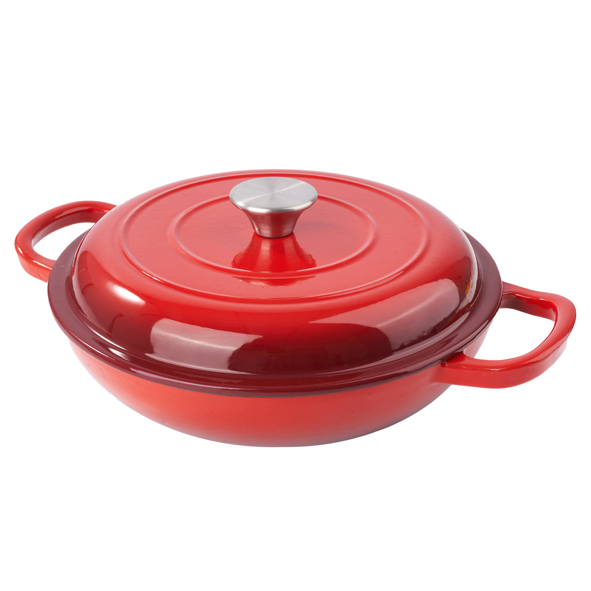 Kerilyn 3 Quart Enameled Shallow Cast Iron Dutch Oven with Lid, Dual H ...