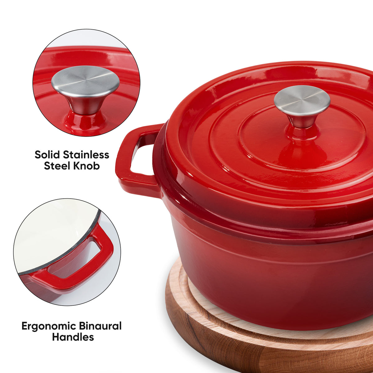 Kerilyn 6.5QT Large Round Cast Iron Enameled Oval Dutch Oven Pot - Hea ...
