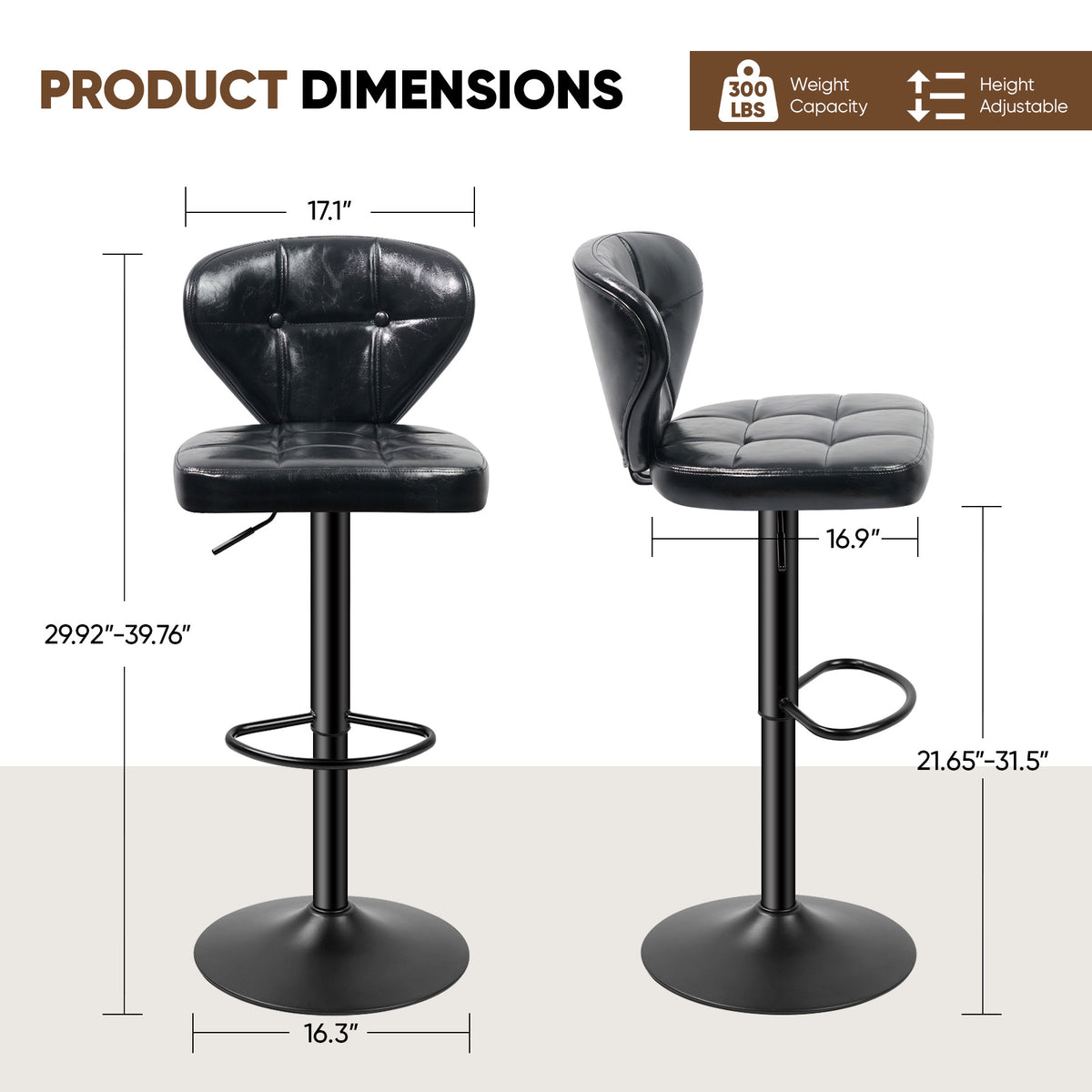 Nalupatio Bar Stools,PU Leather Adjustable Swivel Barstools Kitchen Co ...
