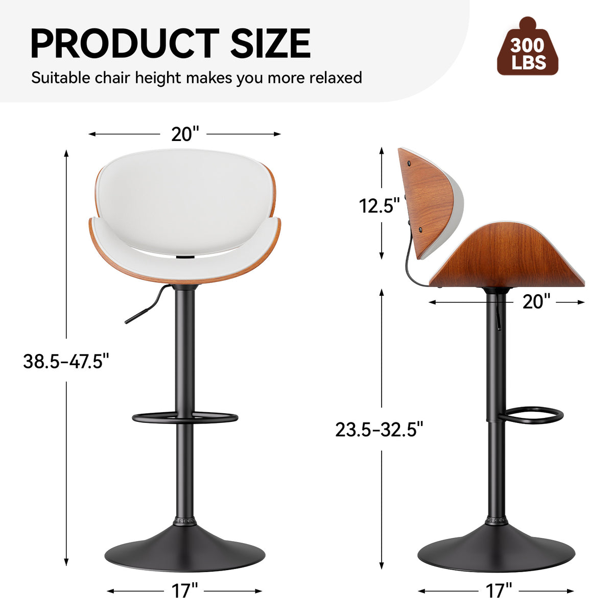 Nalupatio Swivel Bar Stools Set of 2, PU Leather Upholstered Bentwood ...