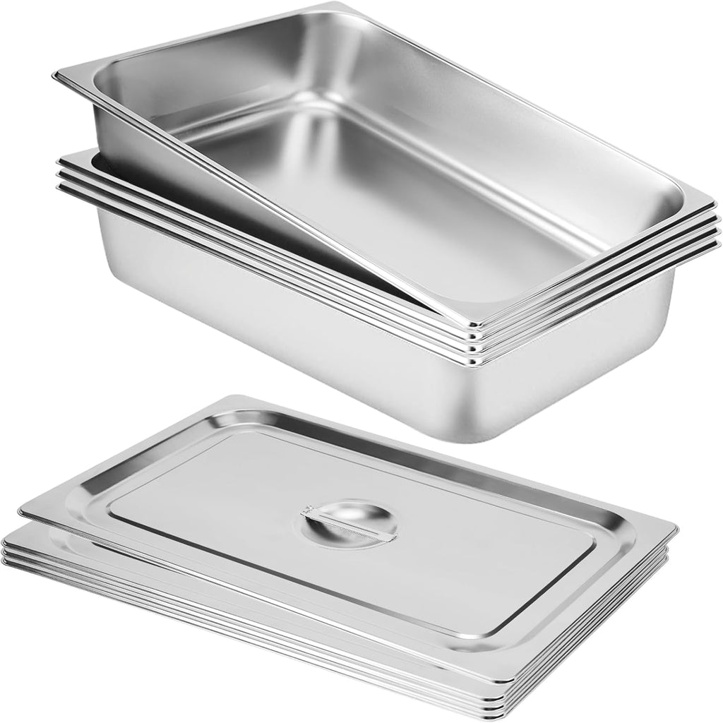 Kerilyn 4 Pack Hotel Pans, 1/1 Full Size 4’ Deep Steam Table Pan with ...